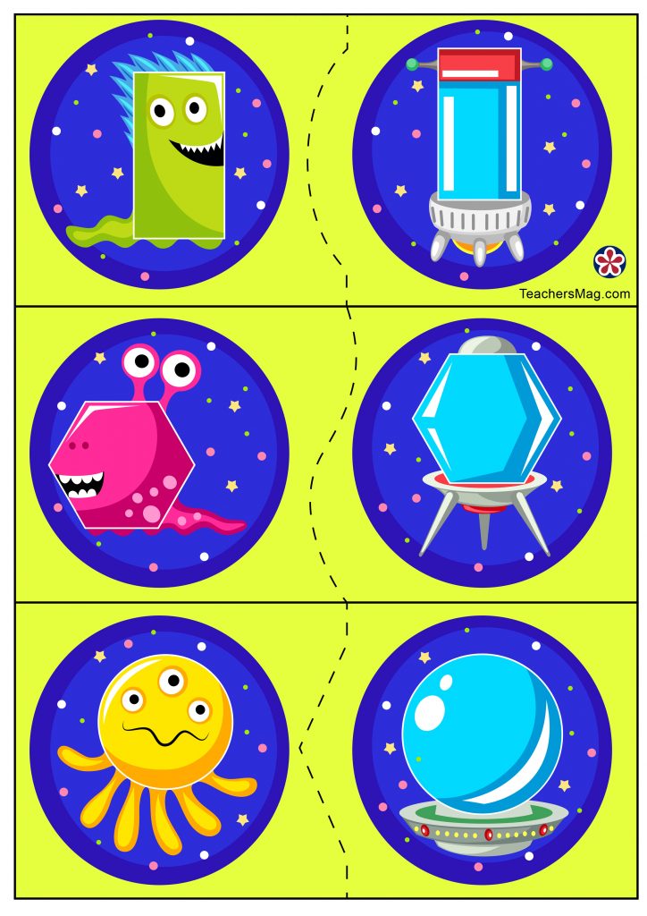 Alien and Ship Shape Matching Activity for Preschoolers-2. TeachersMag.com
