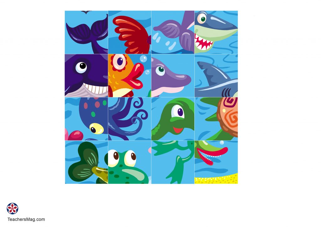 Water animals matching activity. TeachersMag.com